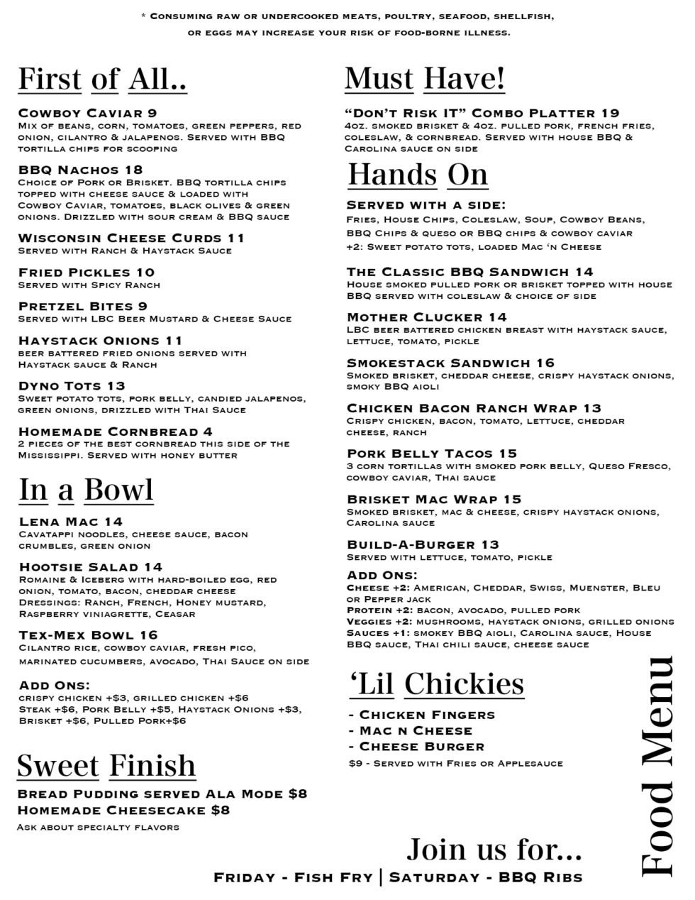 Menu | Lena Brewing Company